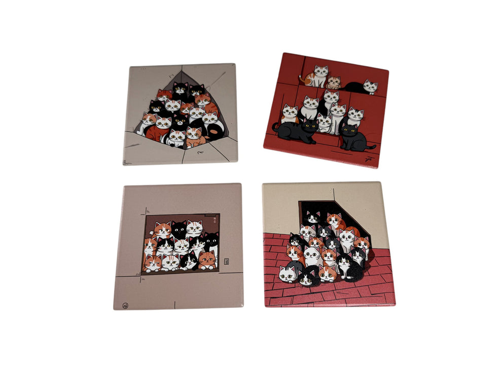 Square Ceramic Coasters 10cm x 10cm Set of Four - Purr-fect Crowd ...